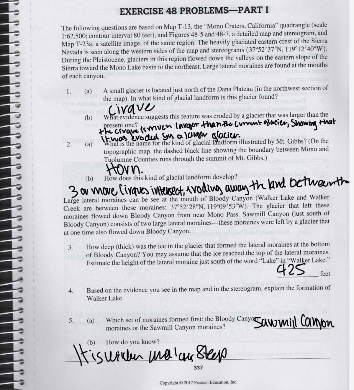 Sierra Nevada Glacial Landforms Analysis - Exercise 48 Lab Answers - Studocu