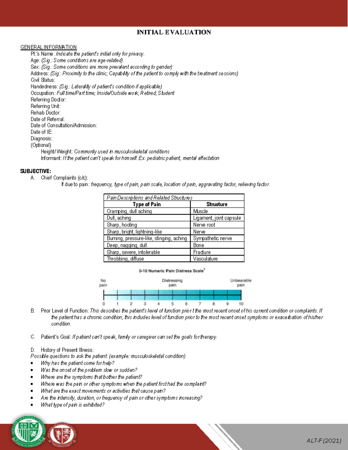 IE-Format OLFU - Initial Evaluation and Assessment Guide - Studocu