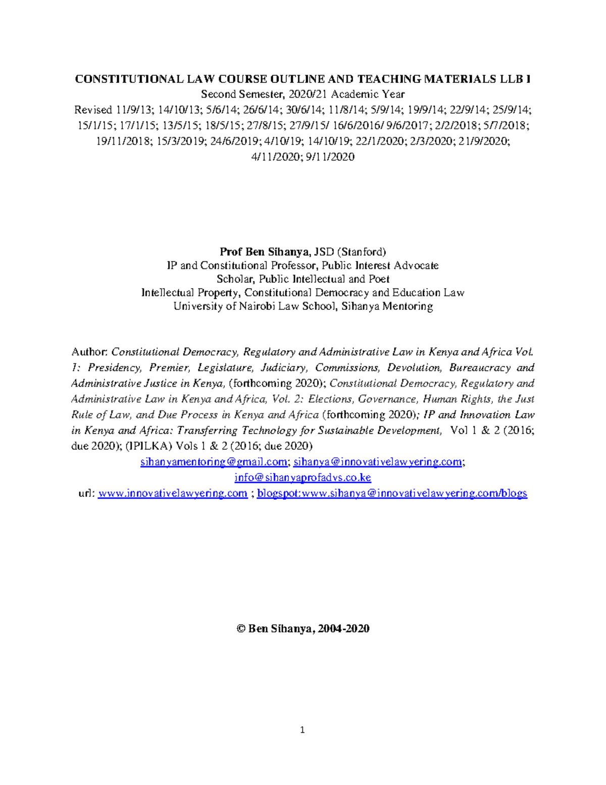 Constitutional Law LLB I: Course Outline and Teaching Materials - Studocu