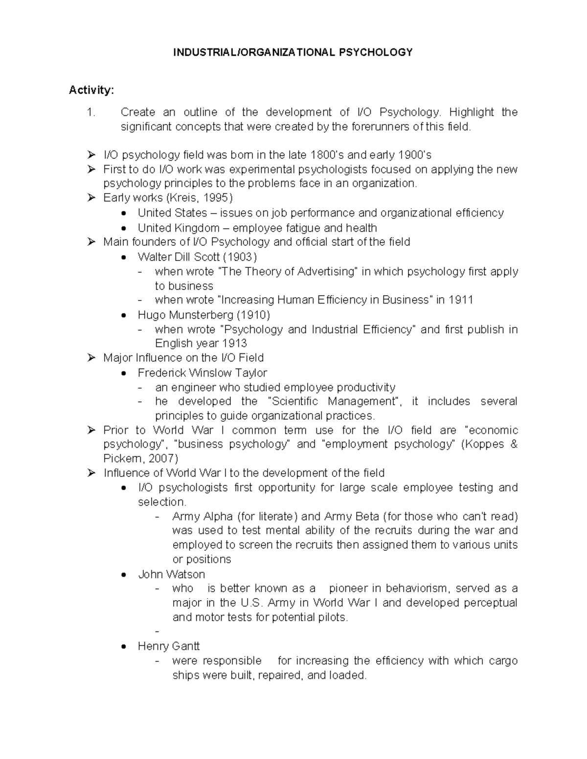 IOPsych group activity - INDUSTRIAL/ORGANIZATIONAL PSYCHOLOGY Activity ...