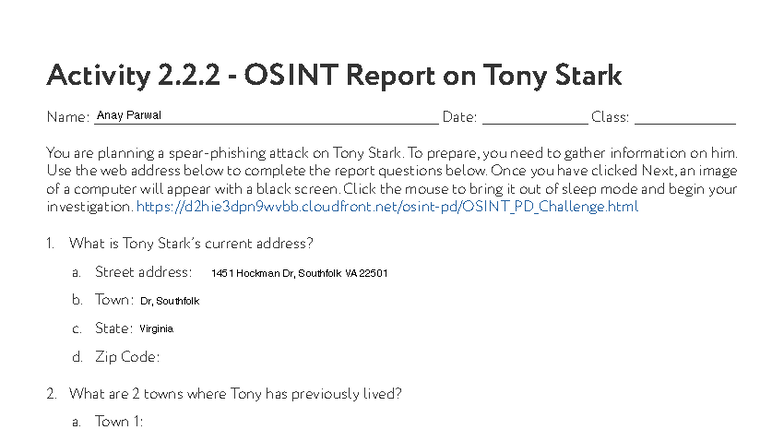 OSINT Report on Tony Stark - Activity 2.2.2 - Studocu