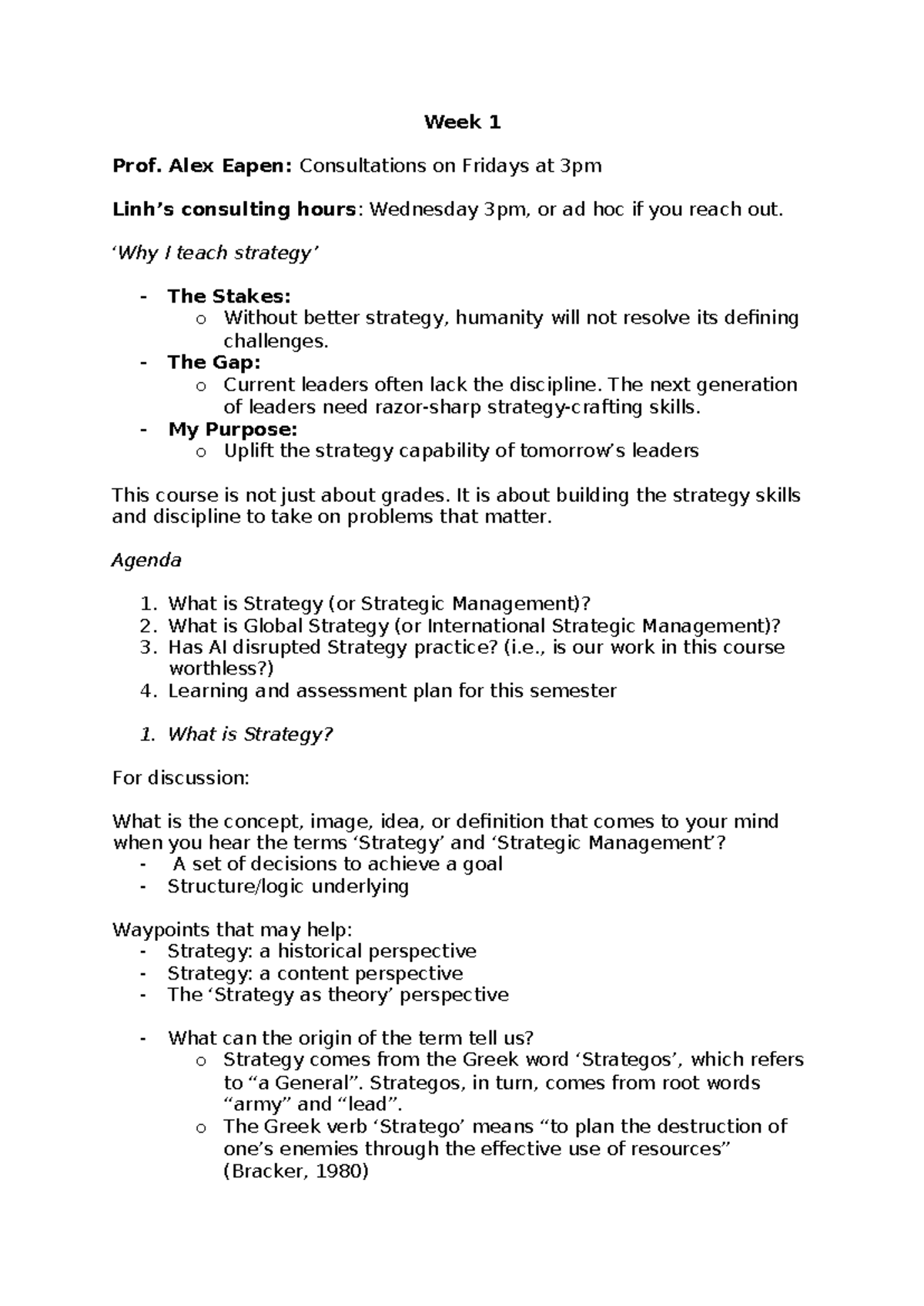 Week 1 Lecture Notes: Strategy Insights with Prof. Alex Eapen - Studocu