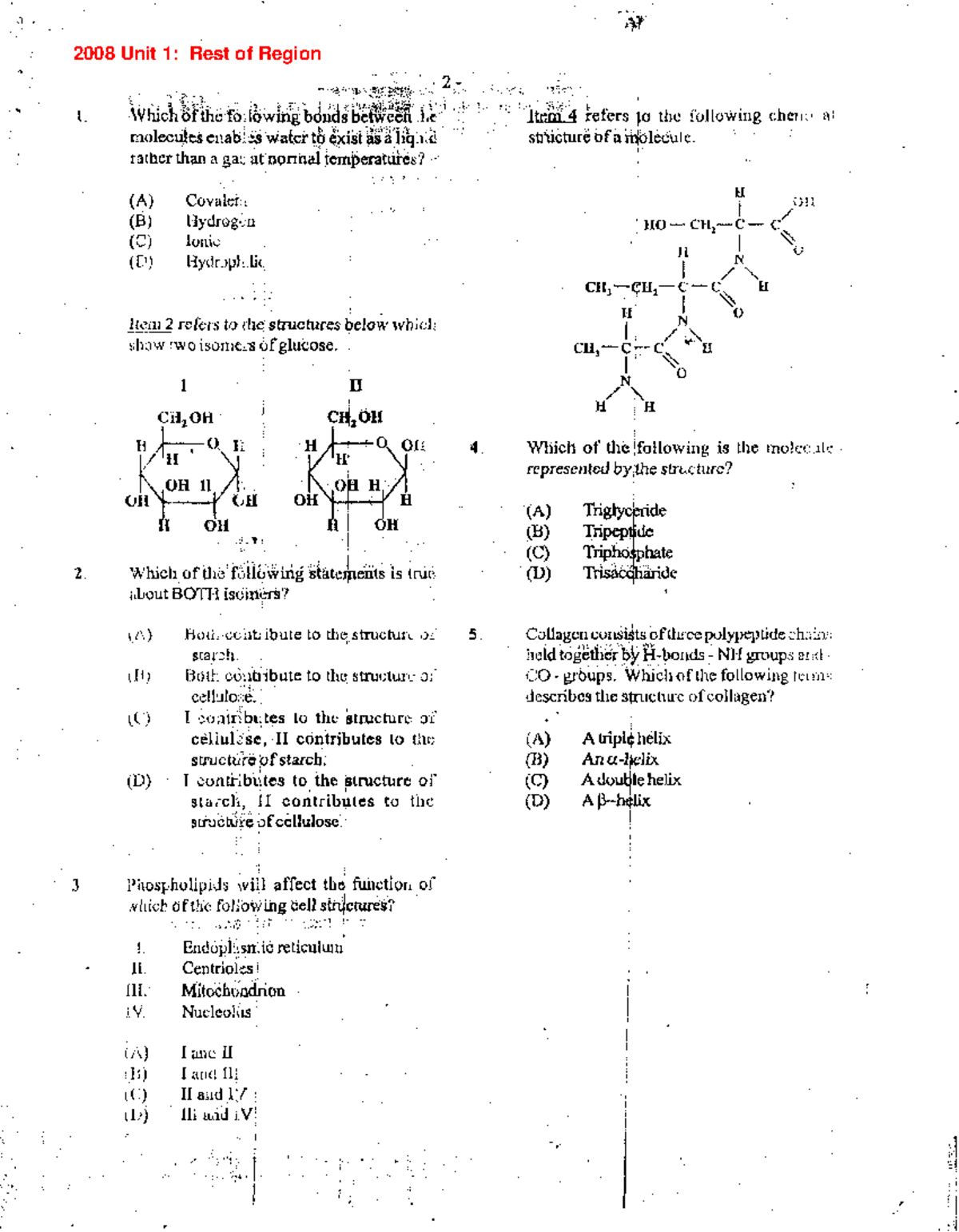 Biology 2008 U1 P1 Exam Review: Key Concepts and Questions - Studocu
