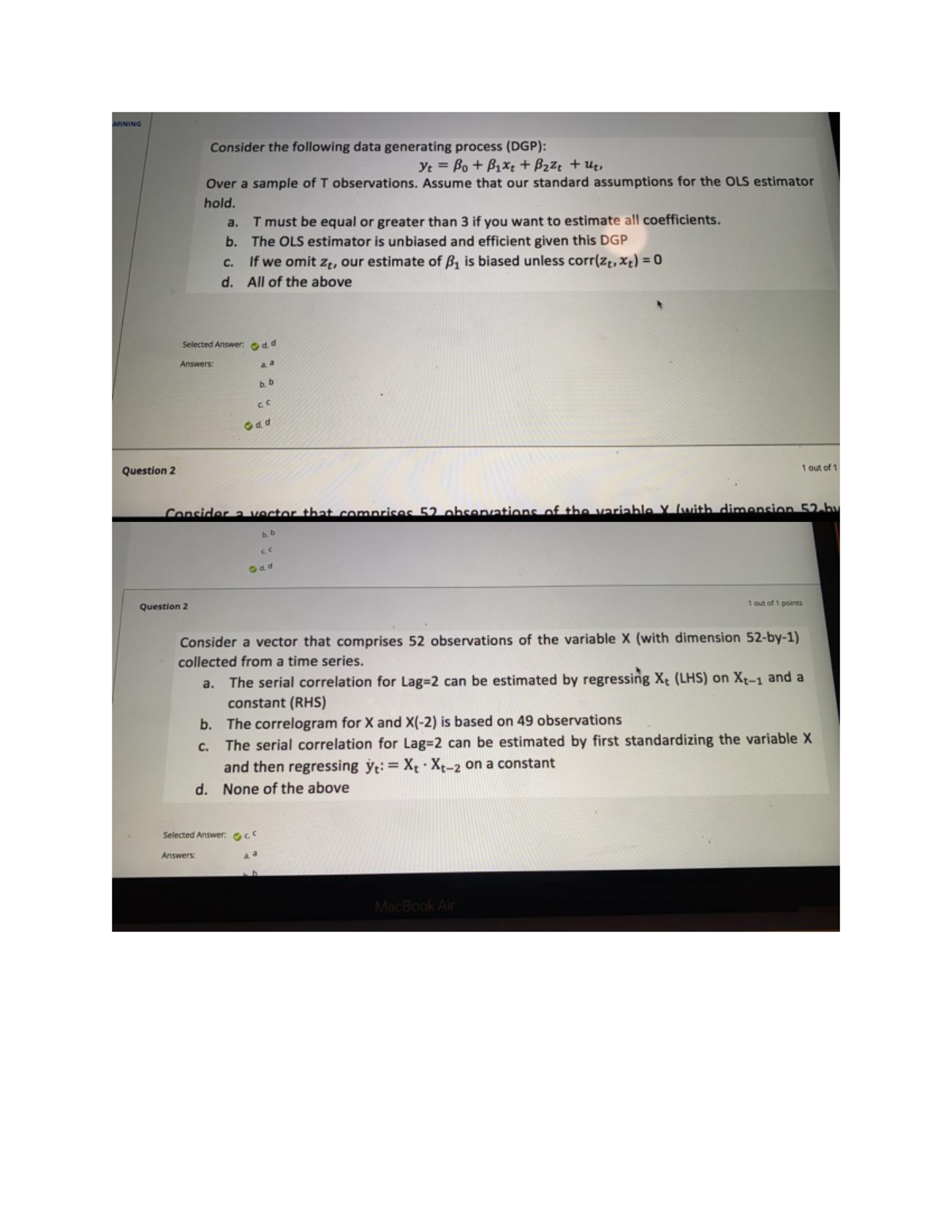 Econometrics Past Exam 2: Data Generating Processes & Models - Studocu