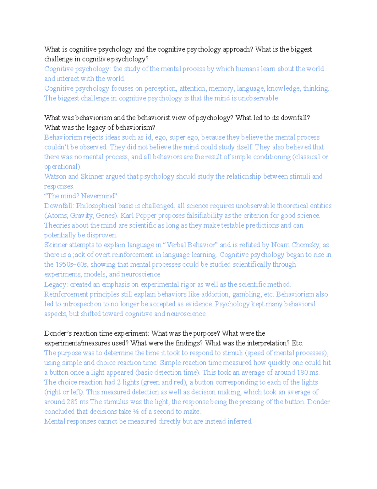 Cognitive Psychology and Neuroscience: Key Concepts (PSY 101) - Studocu