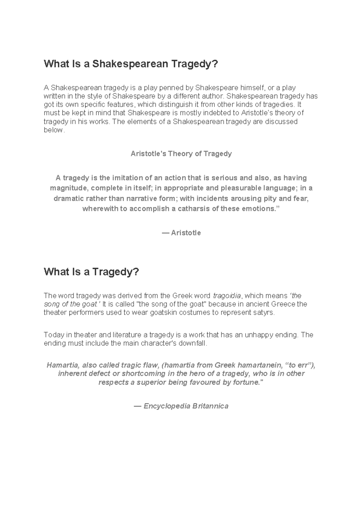 Understanding Shakespearean Tragedy: Key Elements and Analysis - Studocu