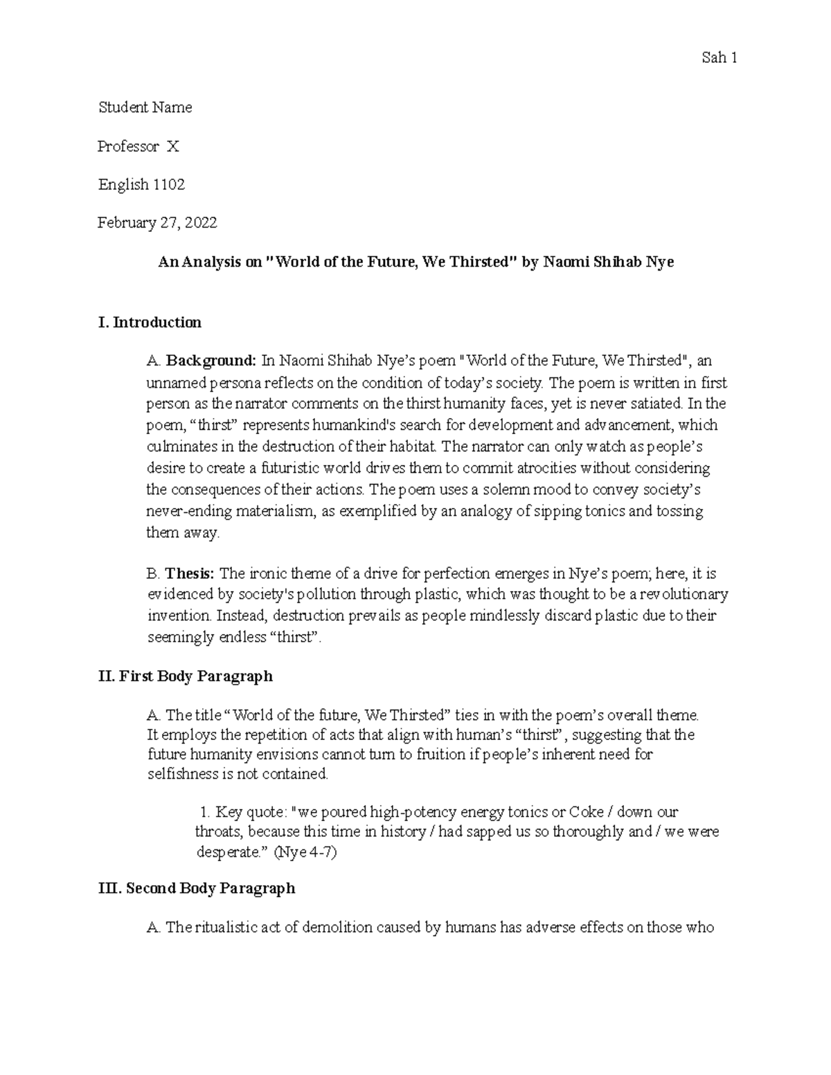 ENG 1102: Poetry Analysis of "World of the Future, We Thirsted" - Studocu