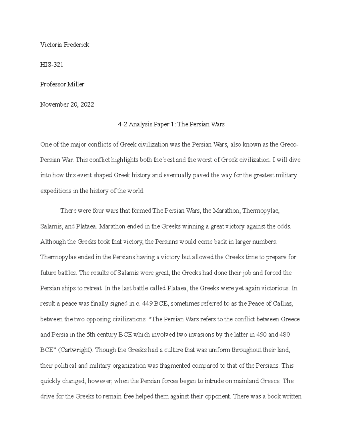 HIS 321 Analysis Paper 1 - Victoria Frederick HIS- Professor Miller ...