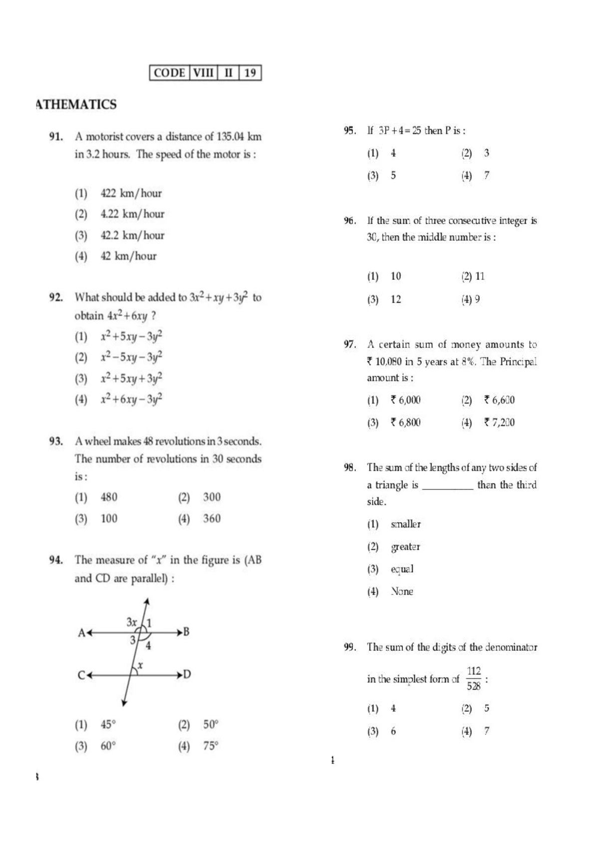 NMMS Model Question Paper CODE II 19: Mathematics & Science - Studocu