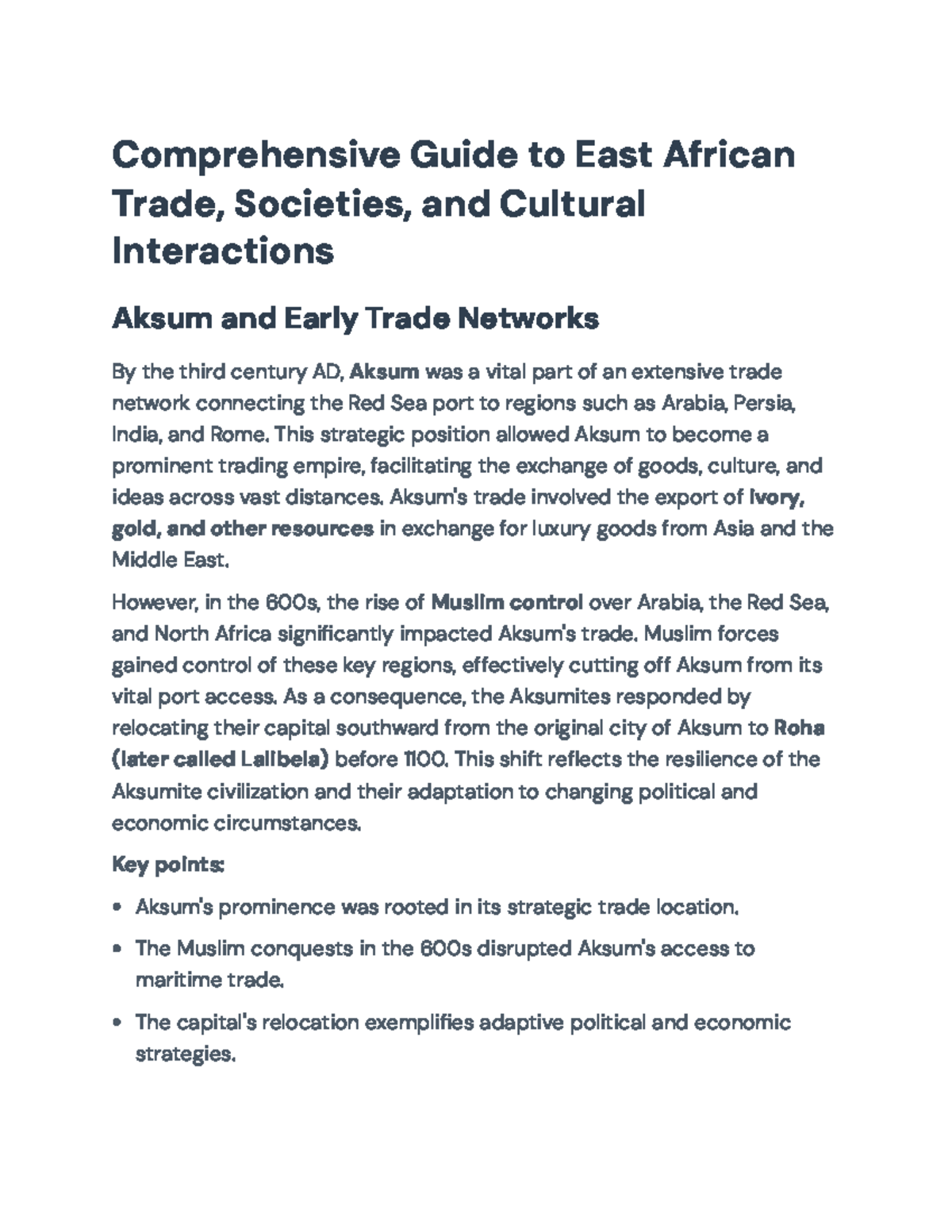 Comprehensive Overview of East African Trade & Cultural Interactions ...