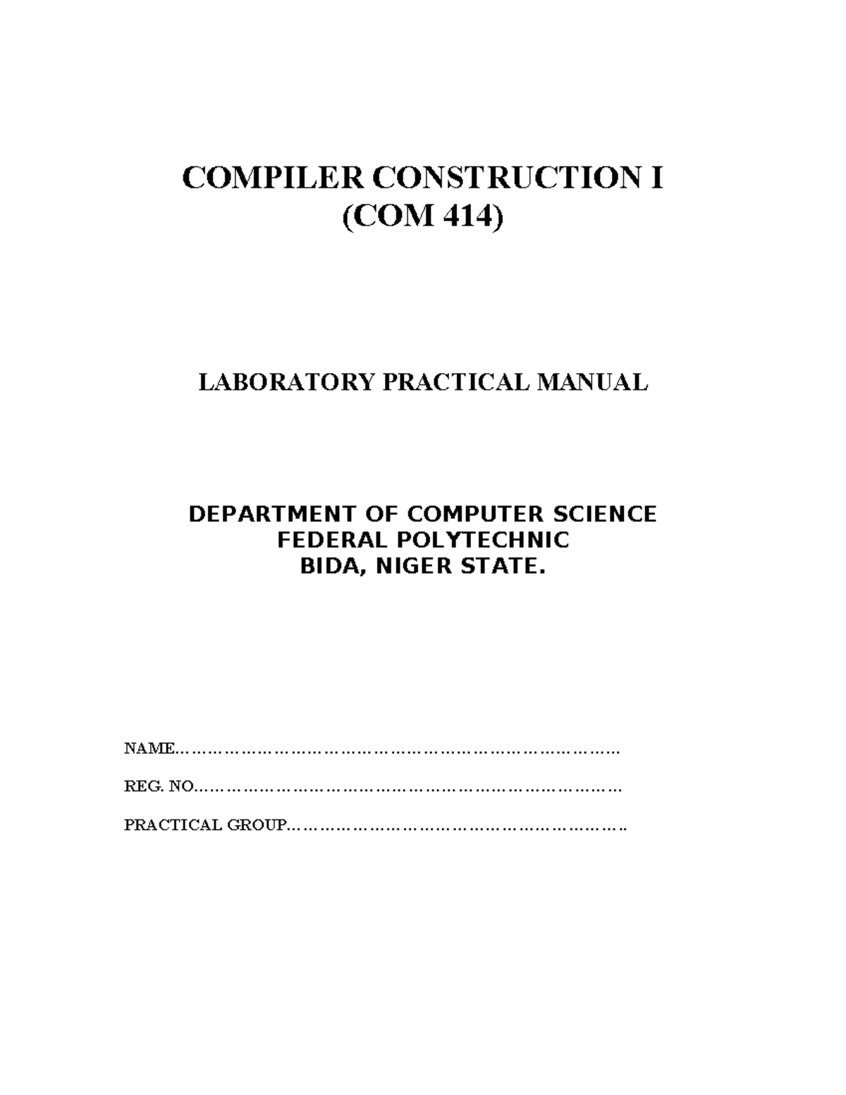 Compiler Construction Ii Lecture Note Compiler Construction I Com