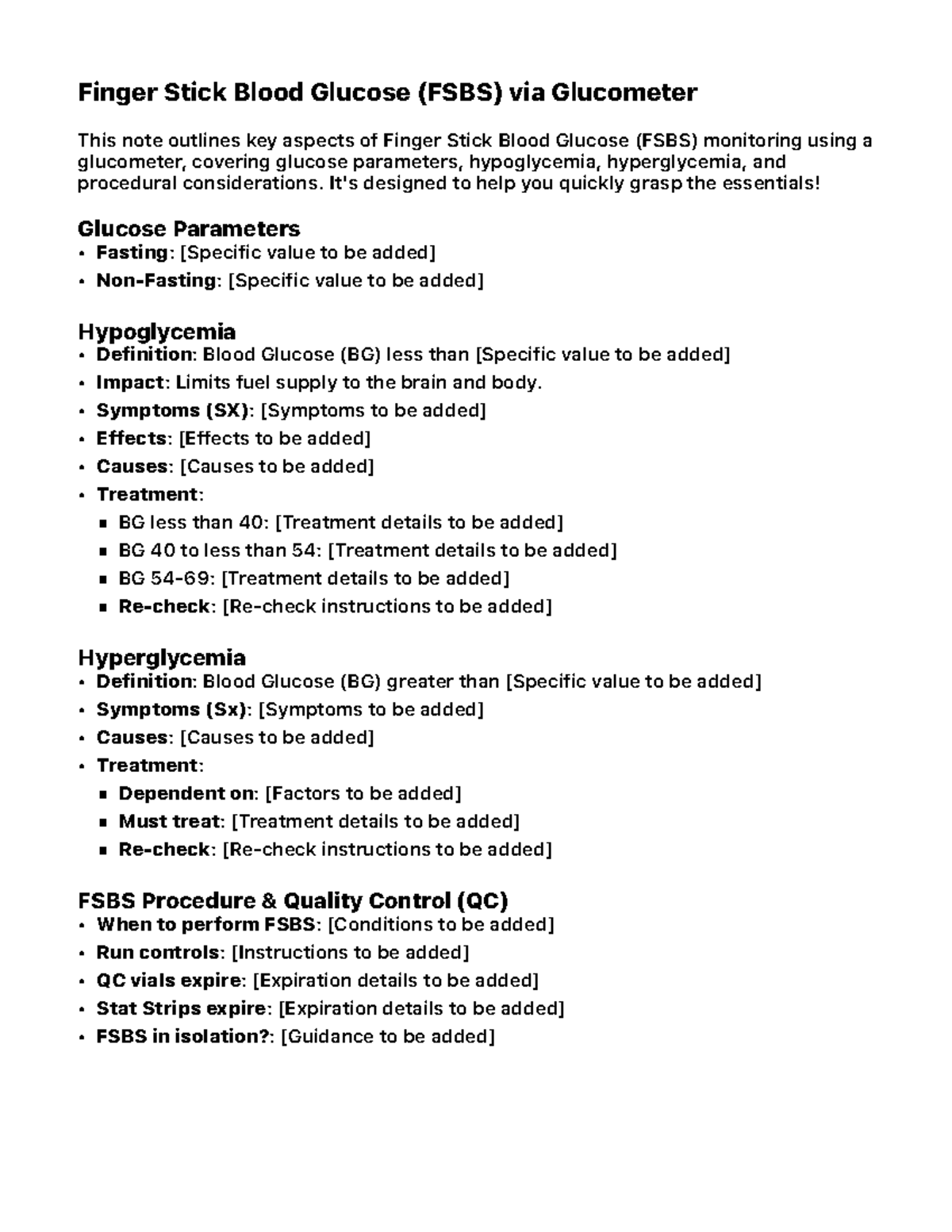 FSBS Monitoring & Management: Key Guidelines for Glucometer Use - Studocu