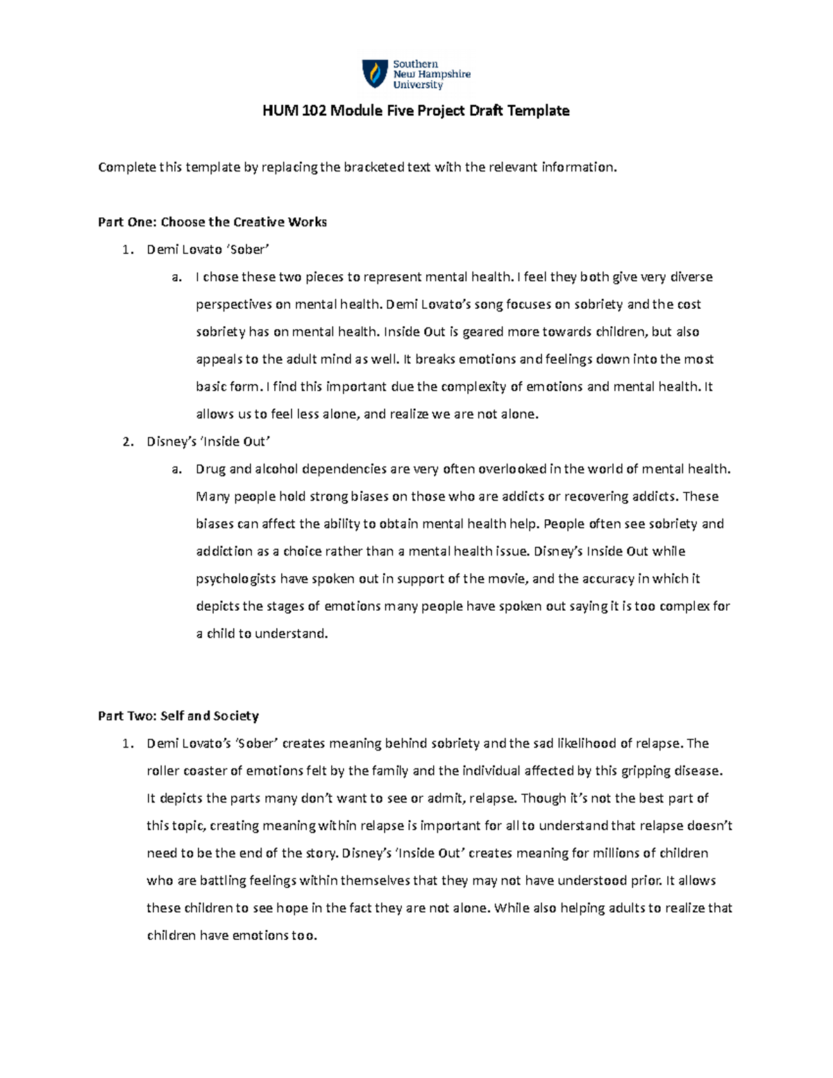 HUM 102 Module Five Project Draft: Exploring Mental Health Themes - Studocu