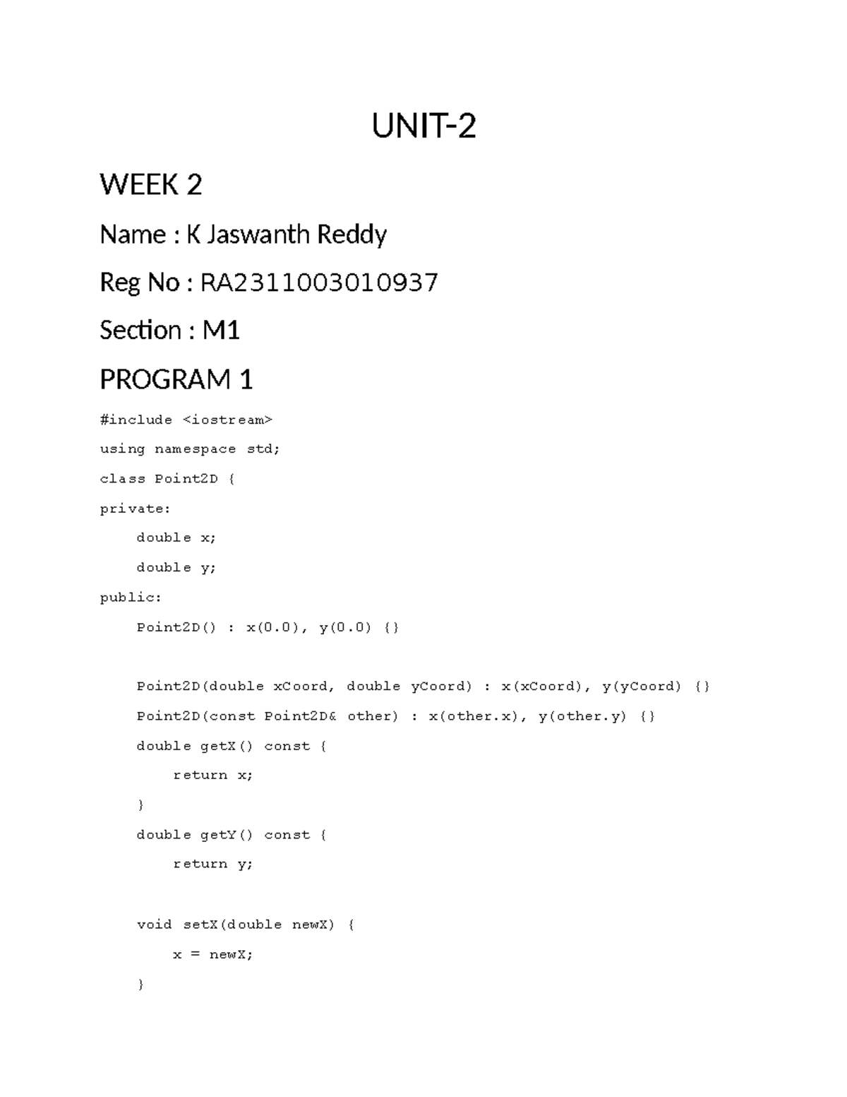 APP unit 2 week2 - Practice questions - UNIT- WEEK 2 Name : K Jaswanth Reddy Reg No : RA Section ...