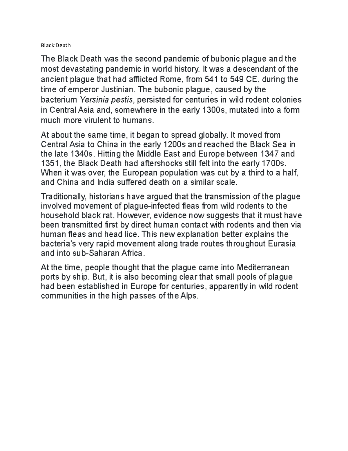 the history of Black death in all country - Black Death The Black Death ...