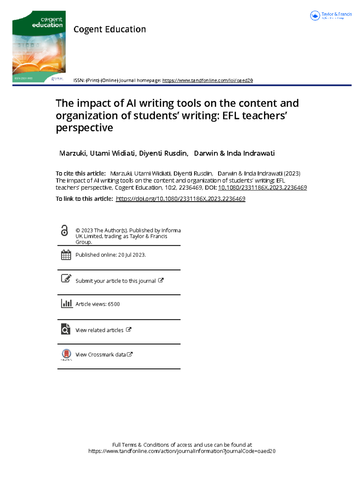 The impact of AI writing tools on the content and organization of students writing EFL teachers ...