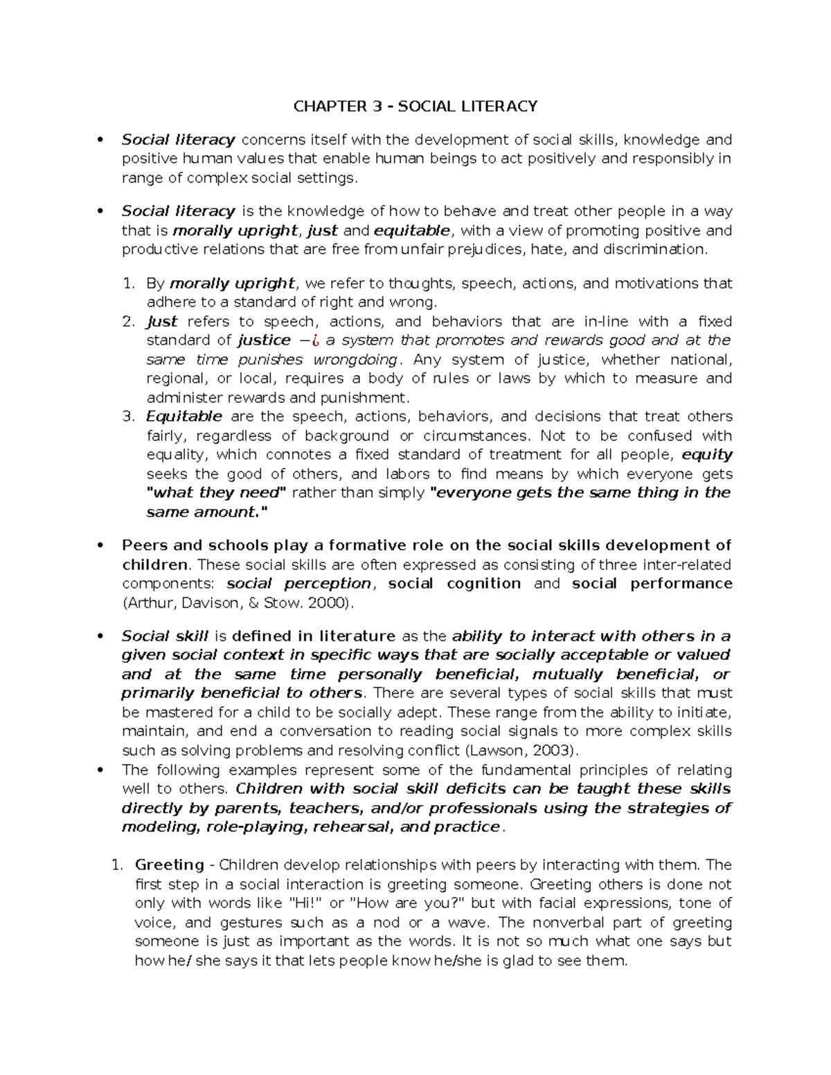 CHAPTER 3: SOCIAL LITERACY AND DEVELOPMENT OF SOCIAL SKILLS - Studocu