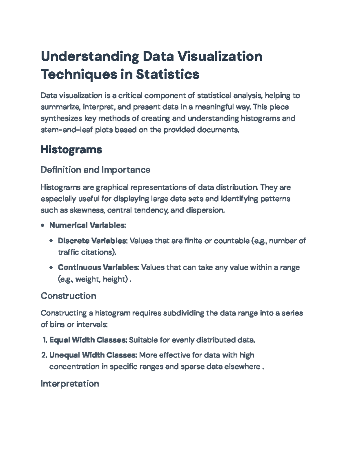 Data Visualization Techniques: Histograms & Stem-and-Leaf Plots - Studocu