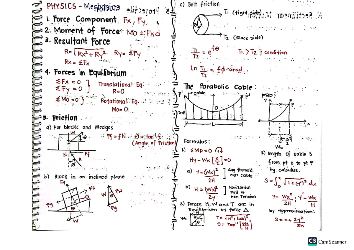 2. ESAS Formulas - Formula - PHYSICS Mechanics c) Belt friction T1 ...