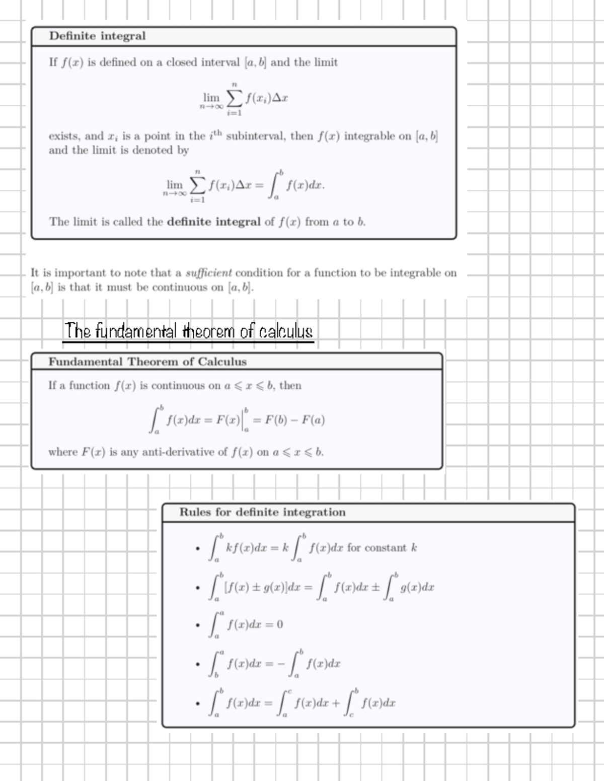 Calculus Notes: Definite Integral & Fundamental Theorem of Calculus ...