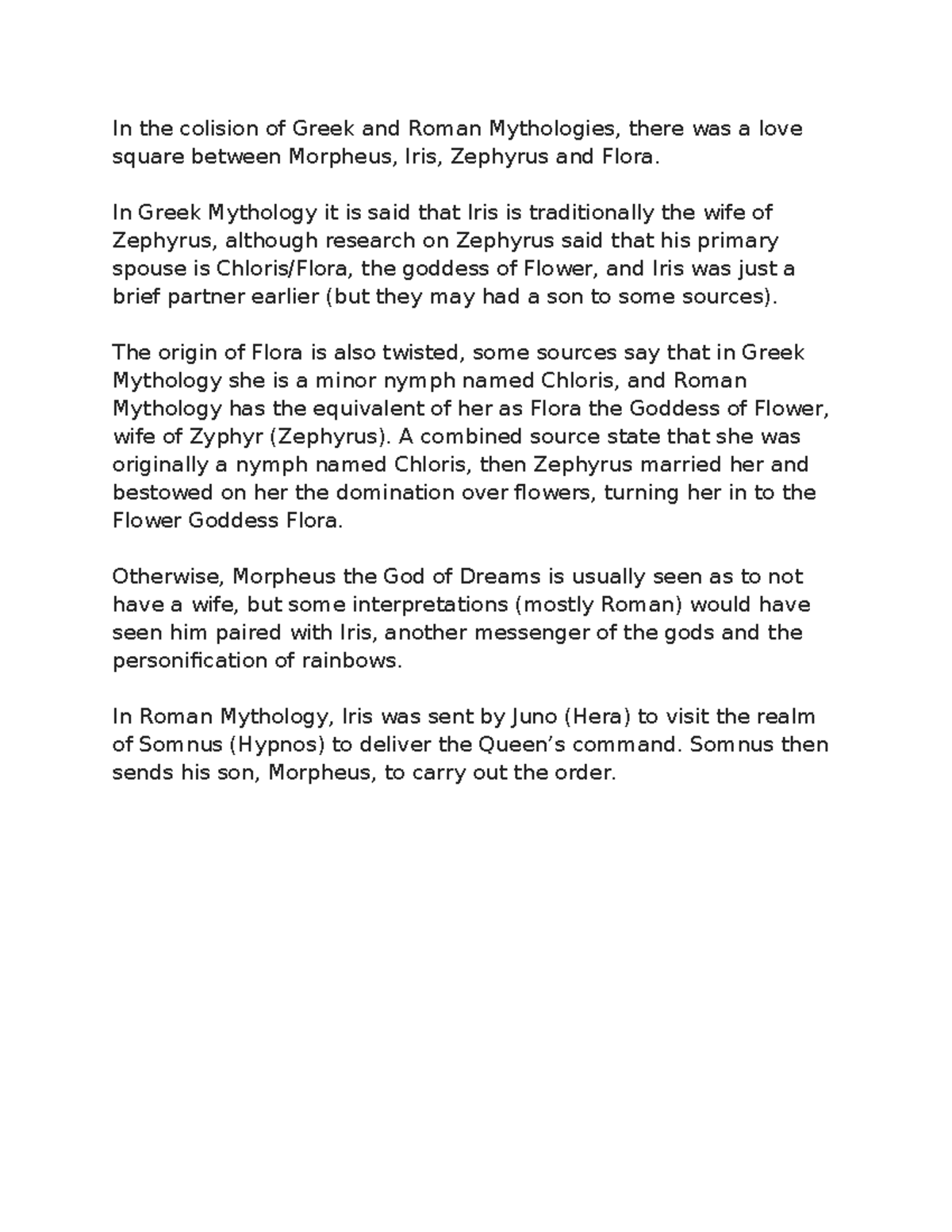 Greek & Roman Mythology: Love Square of Morpheus, Iris, Zephyrus ...