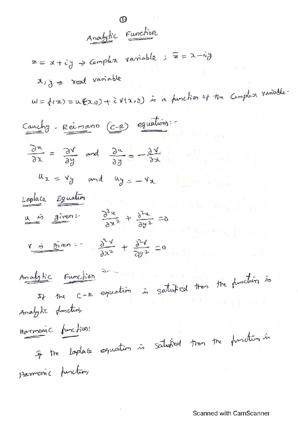 Analytic Function Notes For Complex Variables Course Code 1 Studocu