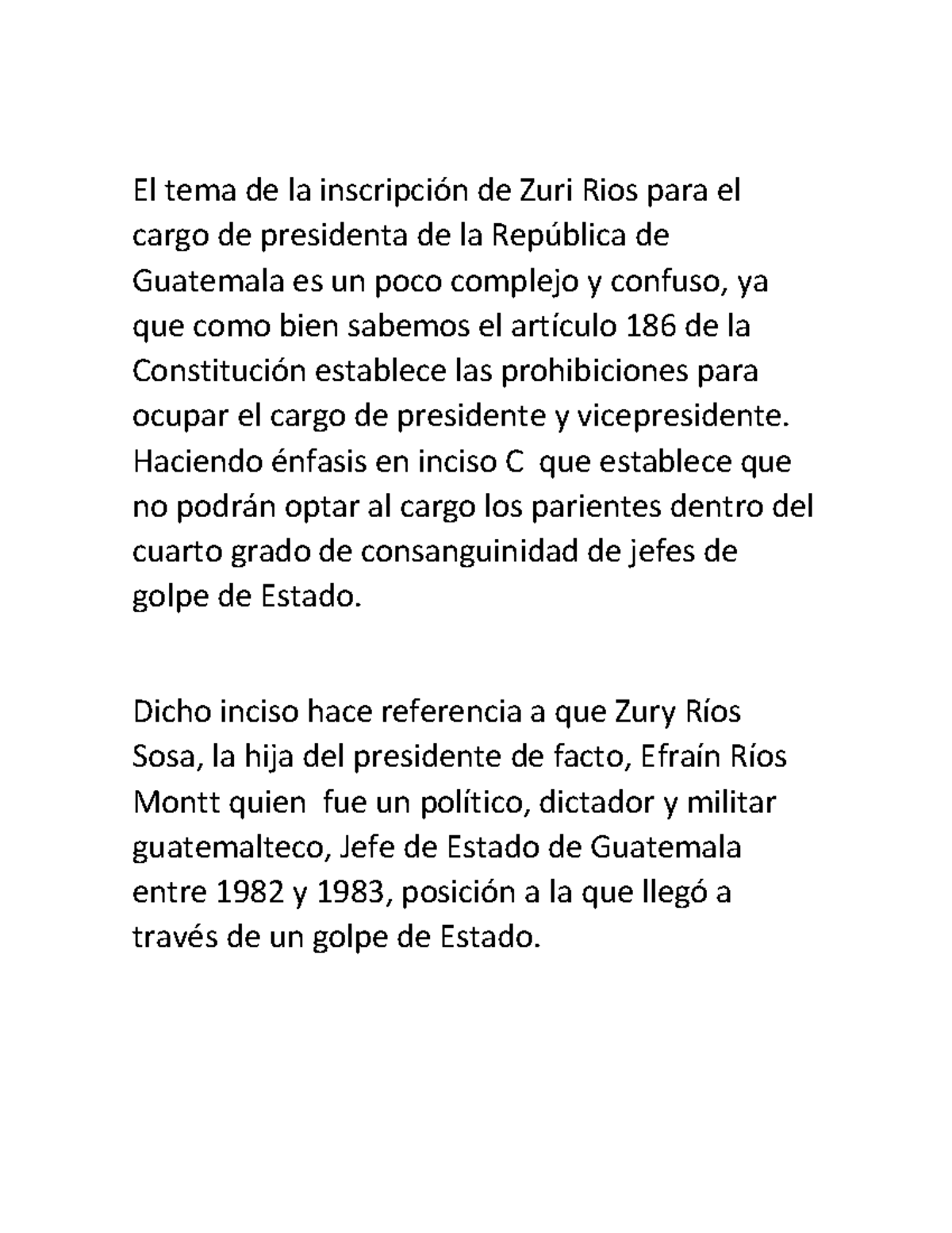 Análisis de la Candidatura de Zury Ríos para la Presidencia de ...
