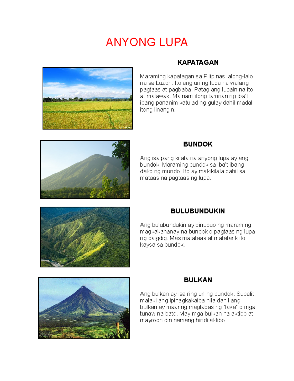 Anyong Lupa Sa Pilipinas MGA ANYONG LUPA Kapatagan Plain Ppt