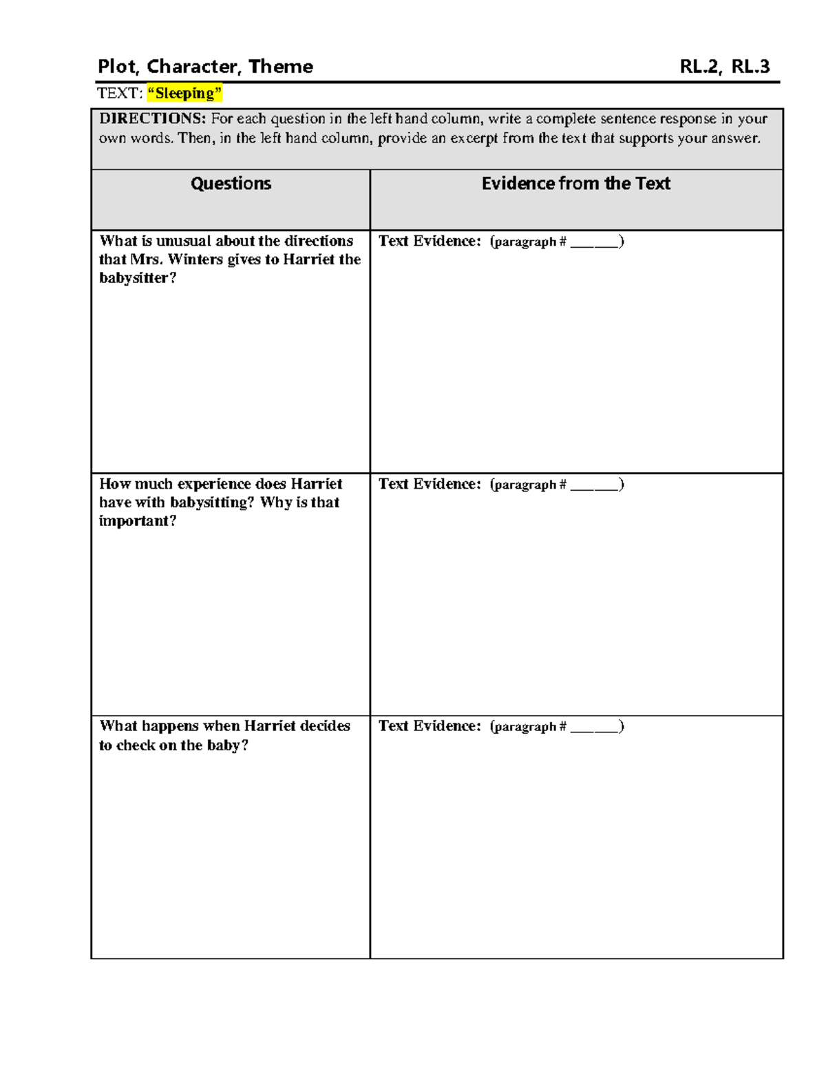Annotated Organizer for Plot, Character, and Theme RL.2, RL.3 - Studocu