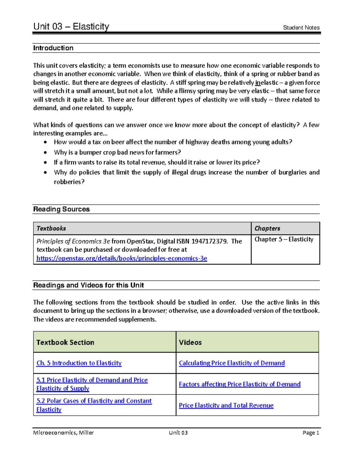 Student Notes Unit 03 - Elasticity - Unit 03 – Elasticity Student Notes ...
