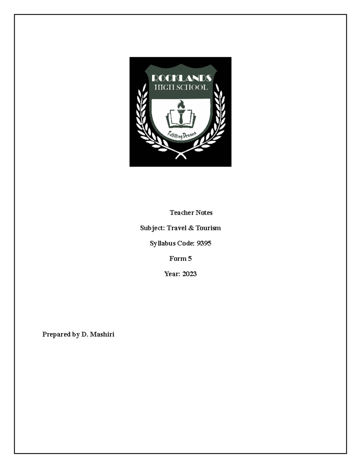 Travel & Tourism Teacher Notes (Syllabus Code: 9395, 2023) - Studocu