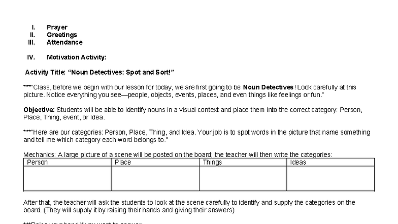 Nouns Lesson Plan: Identifying and Categorizing Nouns - Studocu