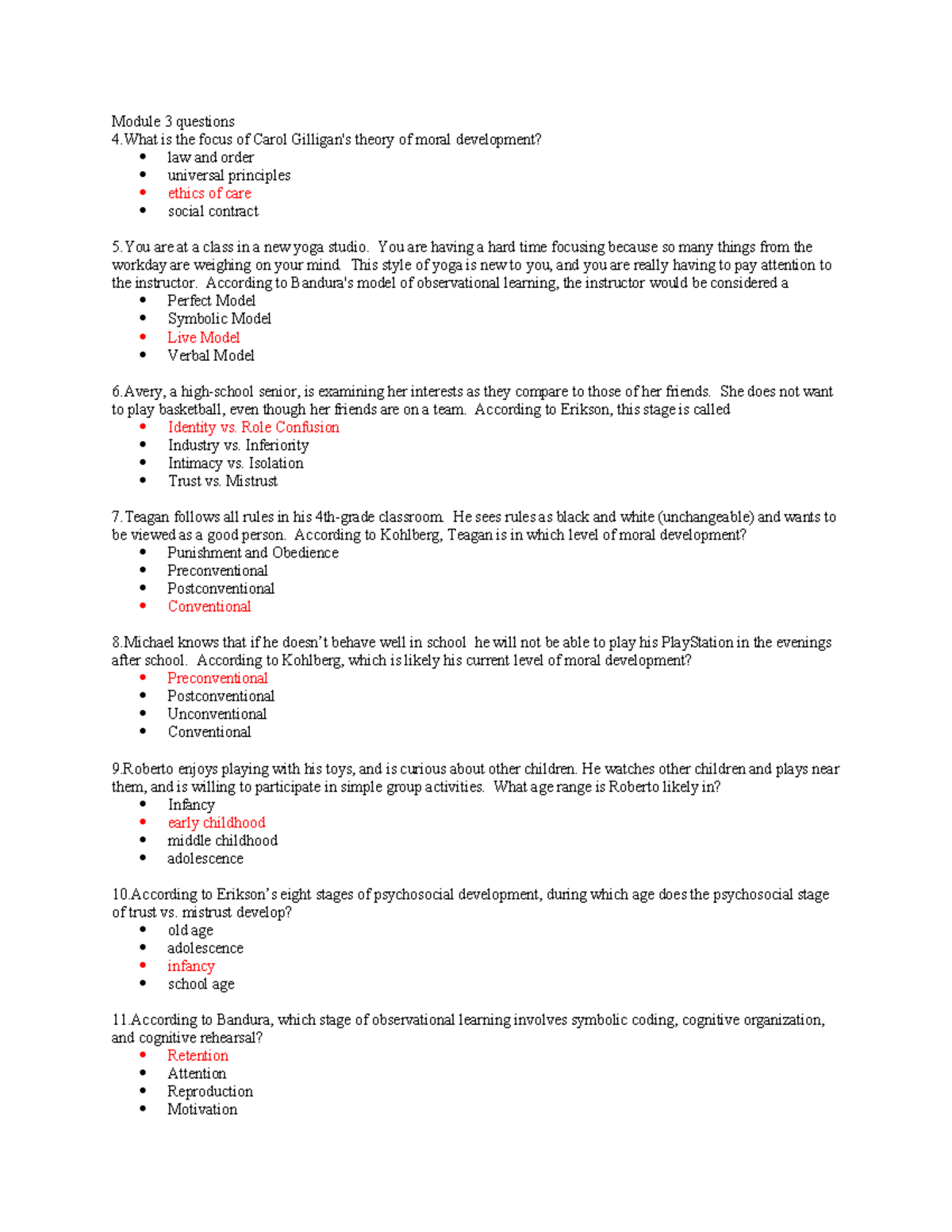 Module 3: Exam Questions on Moral Development Theories - Studocu