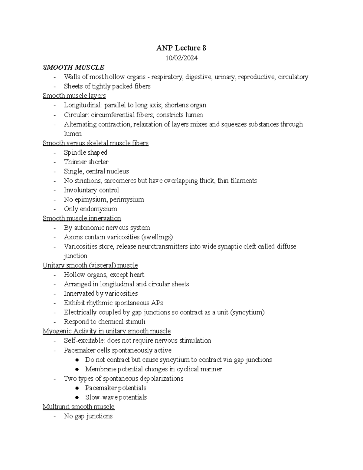 ANP Lectures 8-13: Smooth Muscle, Endocrine System, and Blood Functions ...