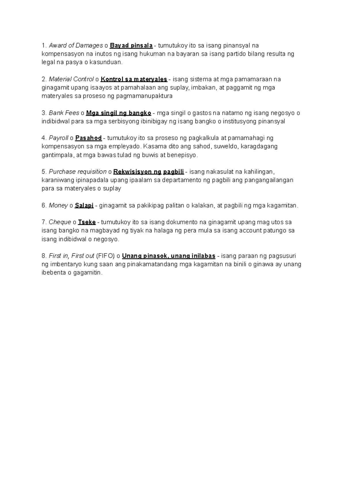 Accounting Tagalog Terms: Key Concepts and Definitions - Studocu