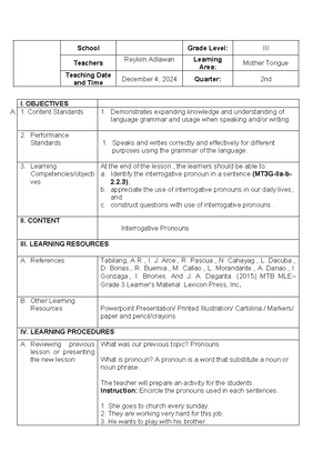 DLP MTB-MLE Final - MTB-MLE - Detailed Lesson Plan in Mother Tongue 1 ...