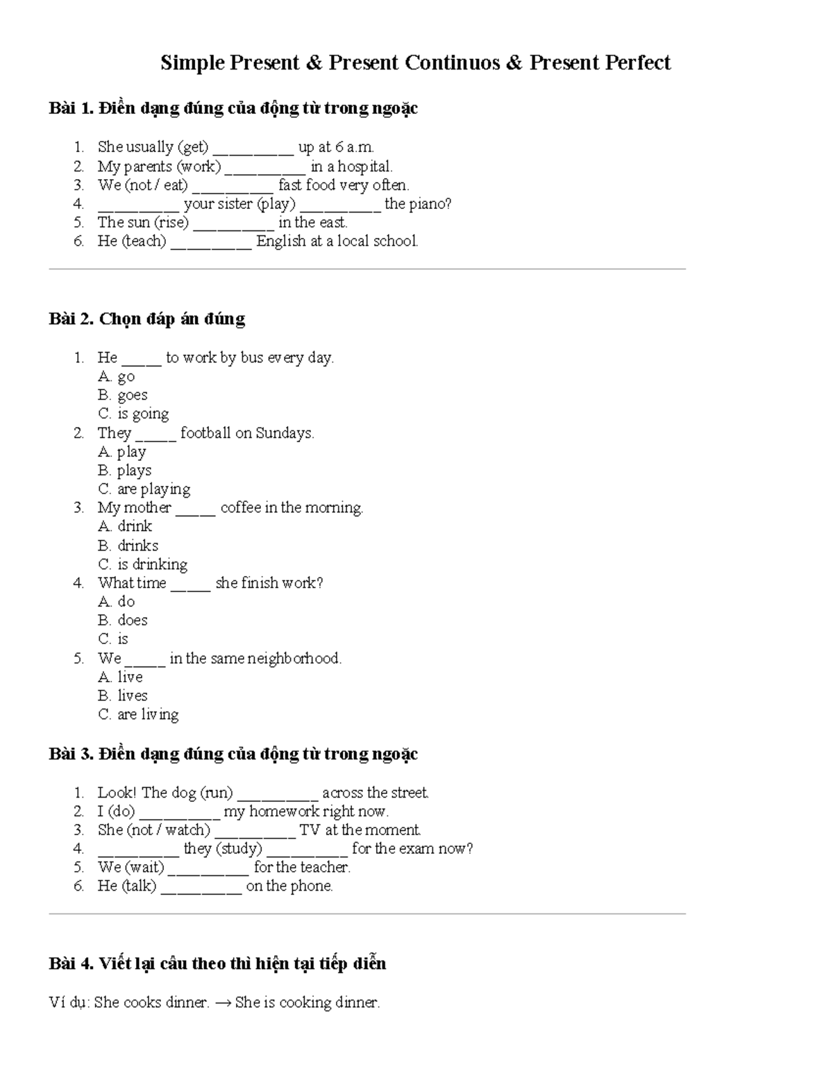 Thì Hiện Tại: Simple Present, Present Continuous, Present Perfect - Lớp ...