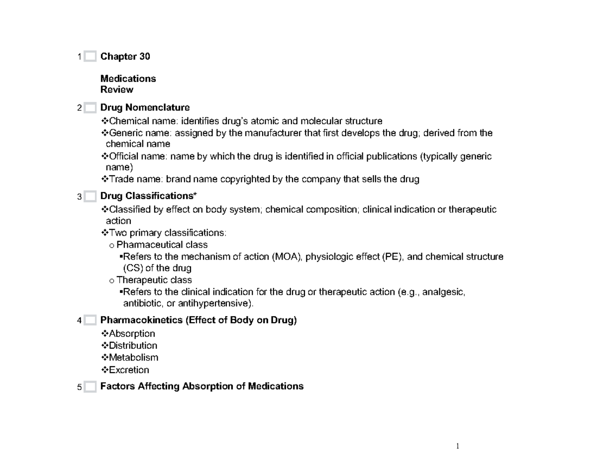 Med Admin Review: Patho Pharm Terms for Students - Studocu