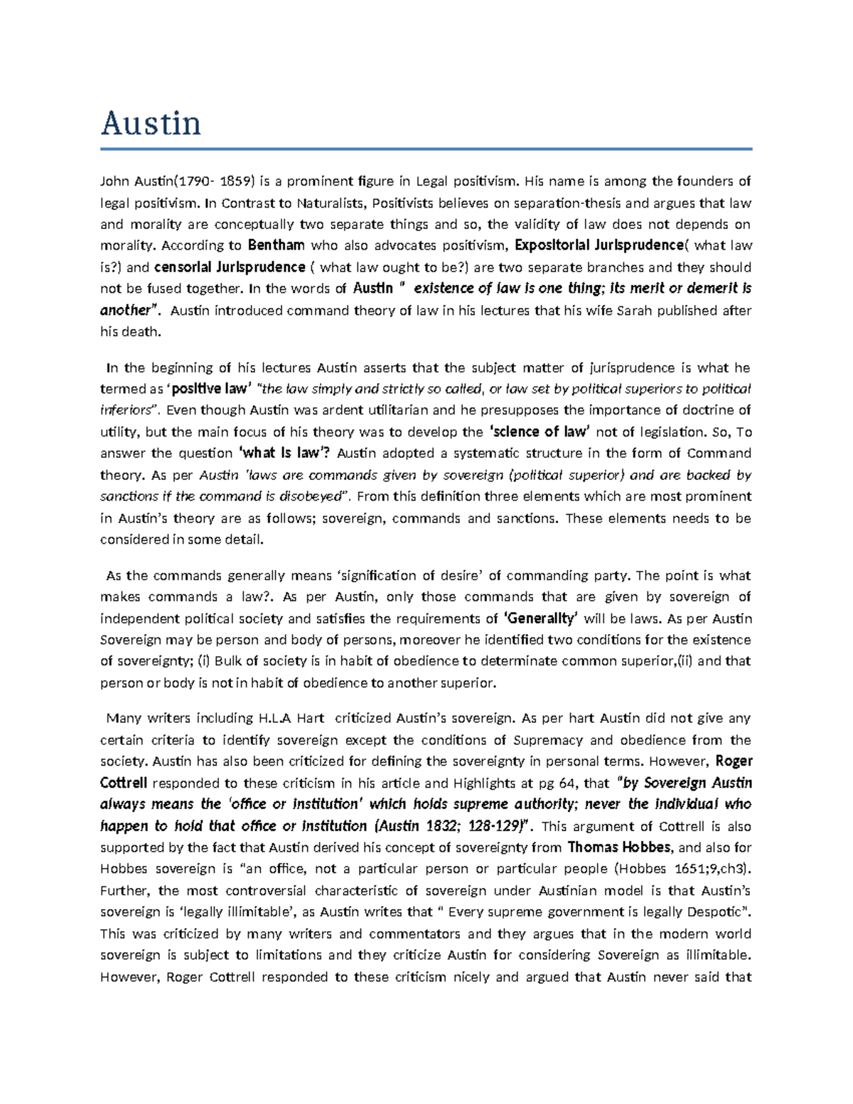 Legal Positivism and Command Theory: Insights from Austin (LAW 101 ...