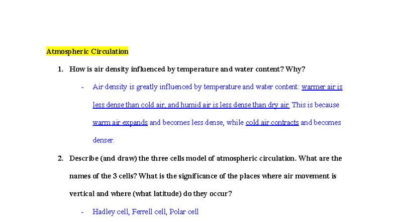 Earth 222 Exam 2 - Atmospheric Circulation & Ocean Dynamics - Studocu