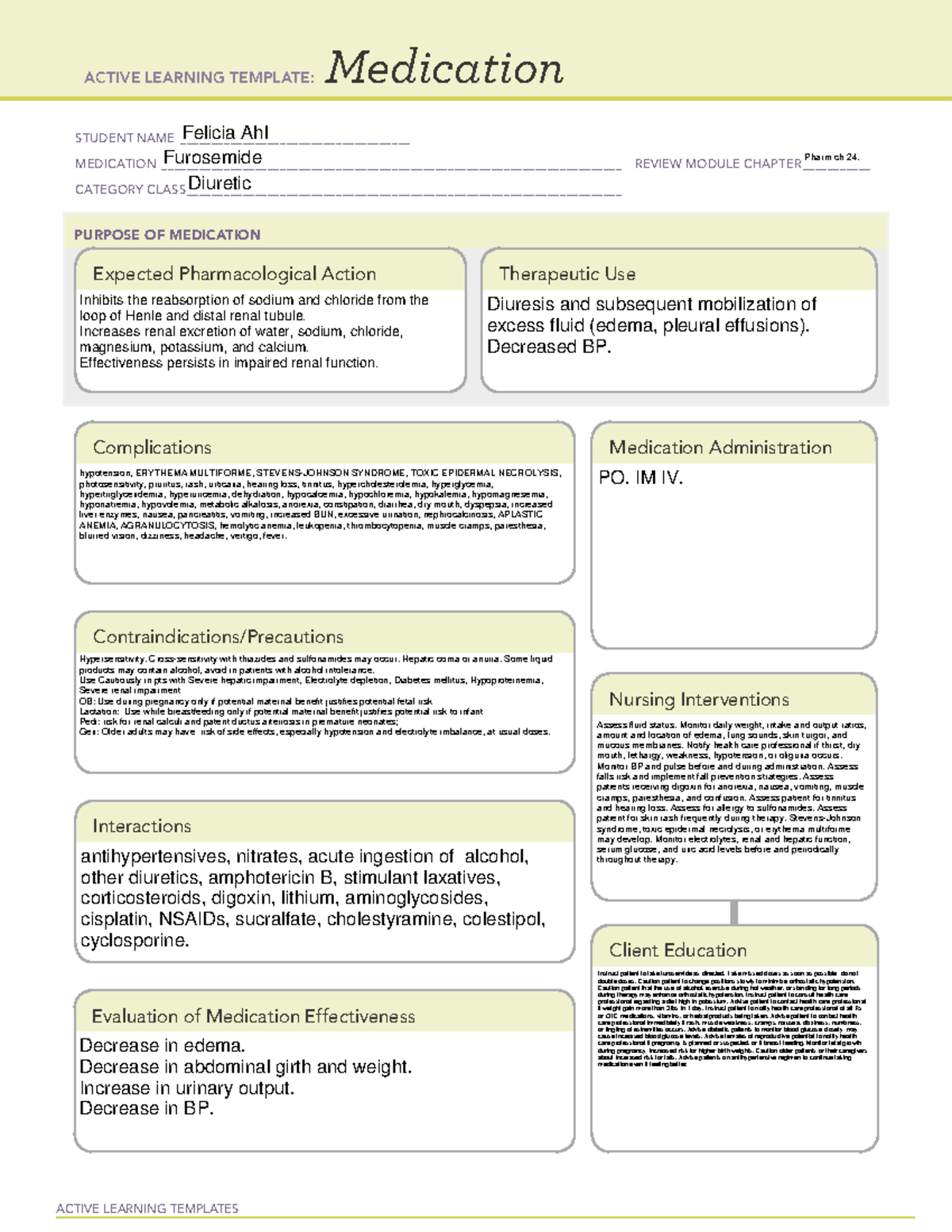 Furosemide (lasix) - drug cards - ACTIVE LEARNING TEMPLATES Medication ...