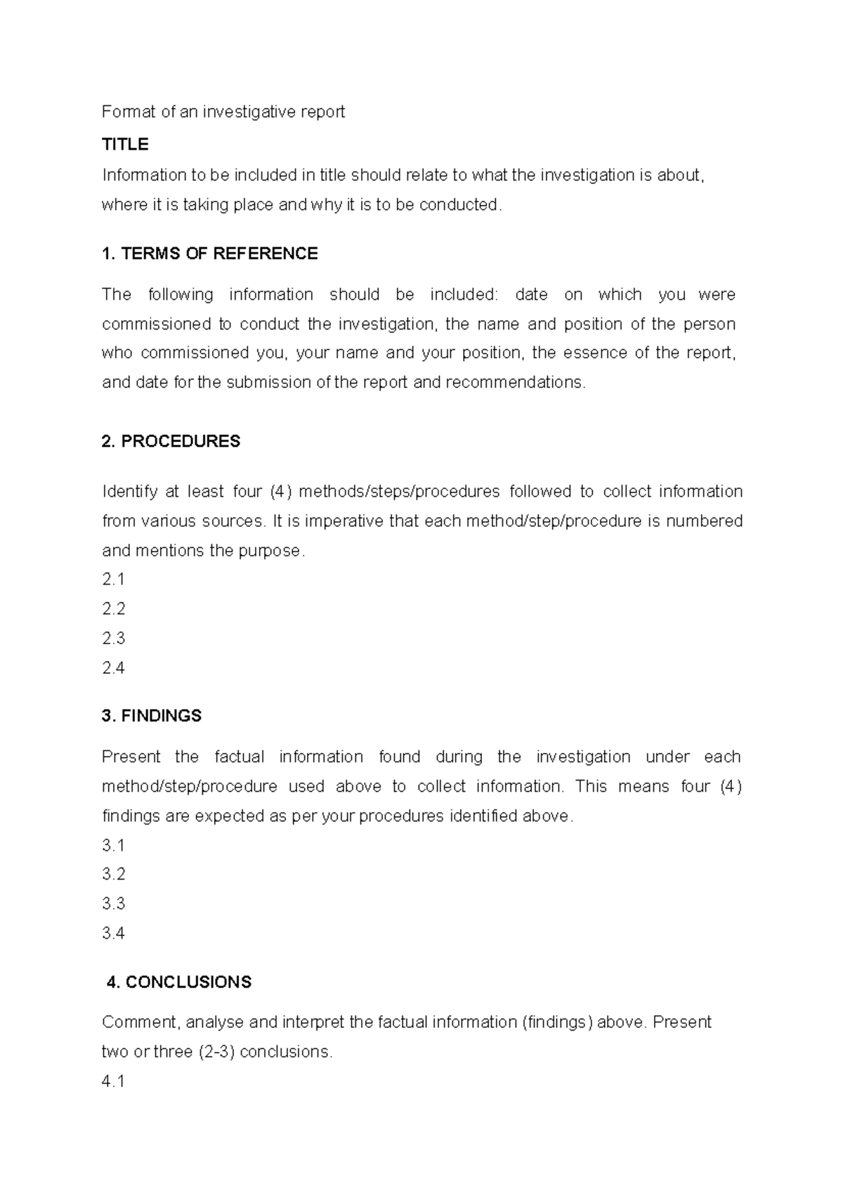 Investigative Report Format Guide: Key Sections and Structure - Studocu