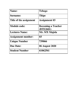 Tebogo Thipe 61062561 SSO2604 Assignment 01 - Name and Surname Tebogo Thipe Student Number ...