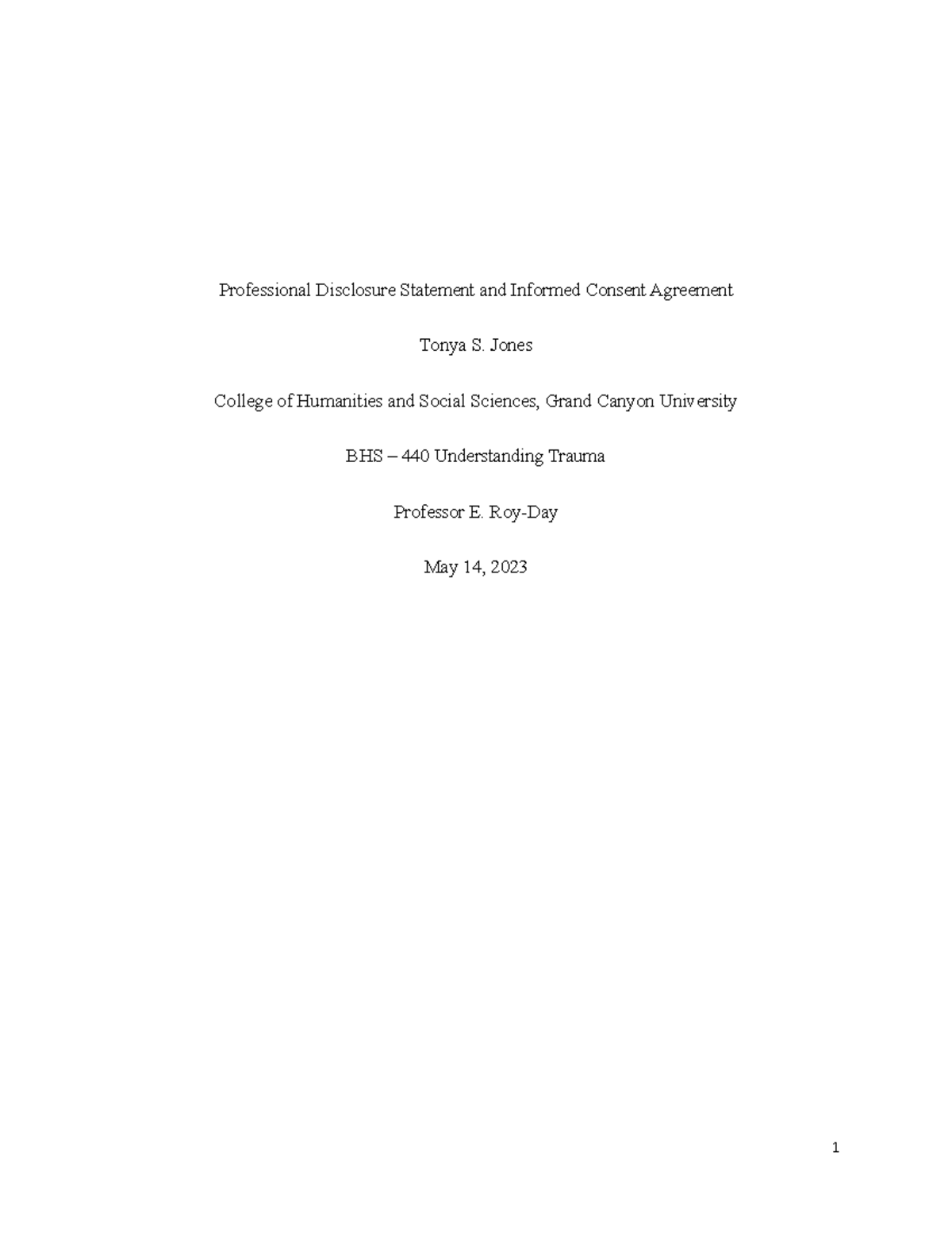 BHS-440 Professional Disclosure & Informed Consent Agreement - Studocu