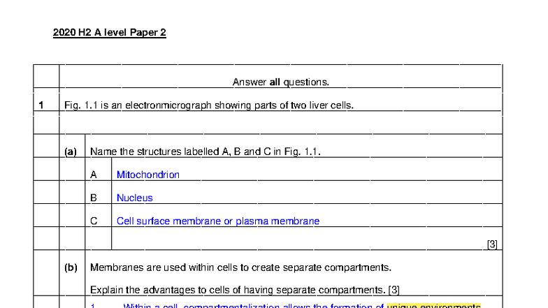 2020 H2 Biology A Level Paper 2 Comprehensive Review - Studocu