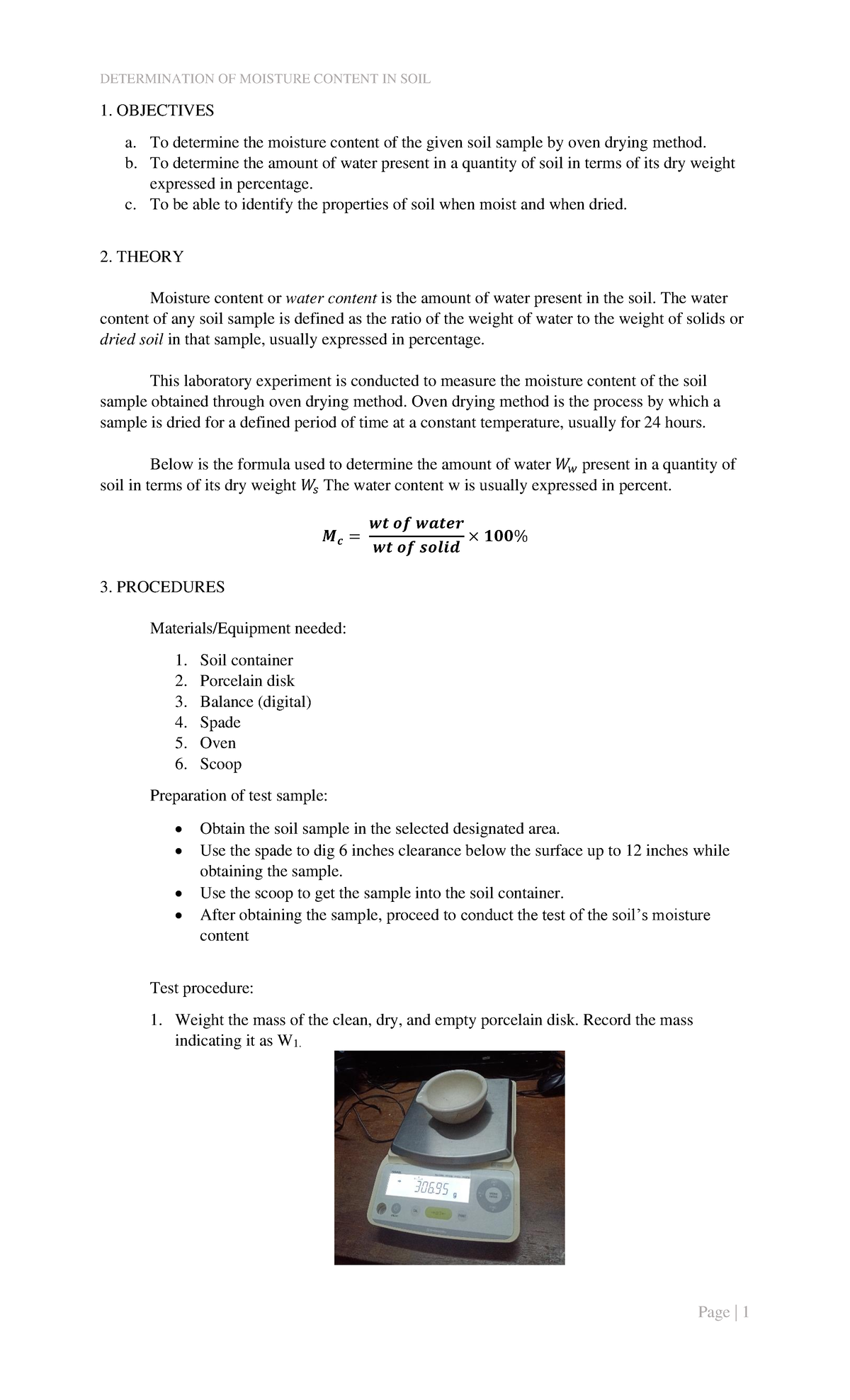 Moisture Content Determination in Soil - LAB Report Analysis - Studocu