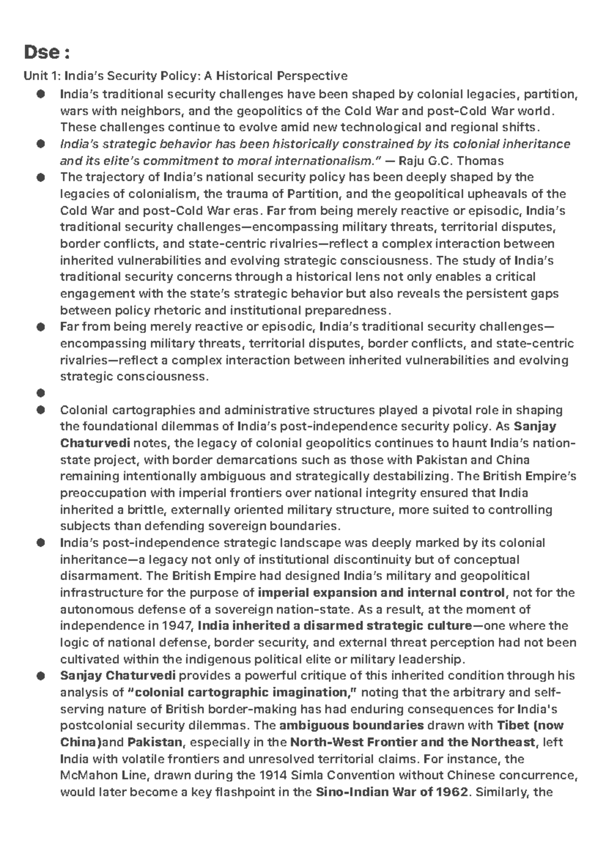 DSE: Unit 1 - Historical Perspectives on Security Policy Challenges - Studocu