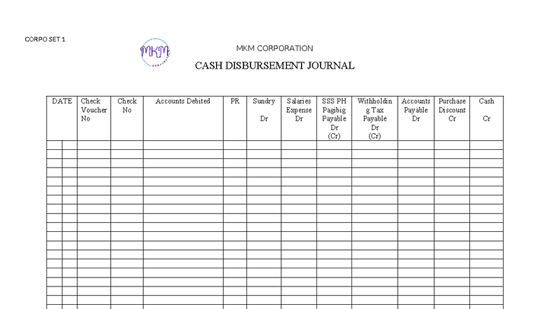 MKM CORPORATION CDJ - Cash Disbursement Journal Overview - Studocu