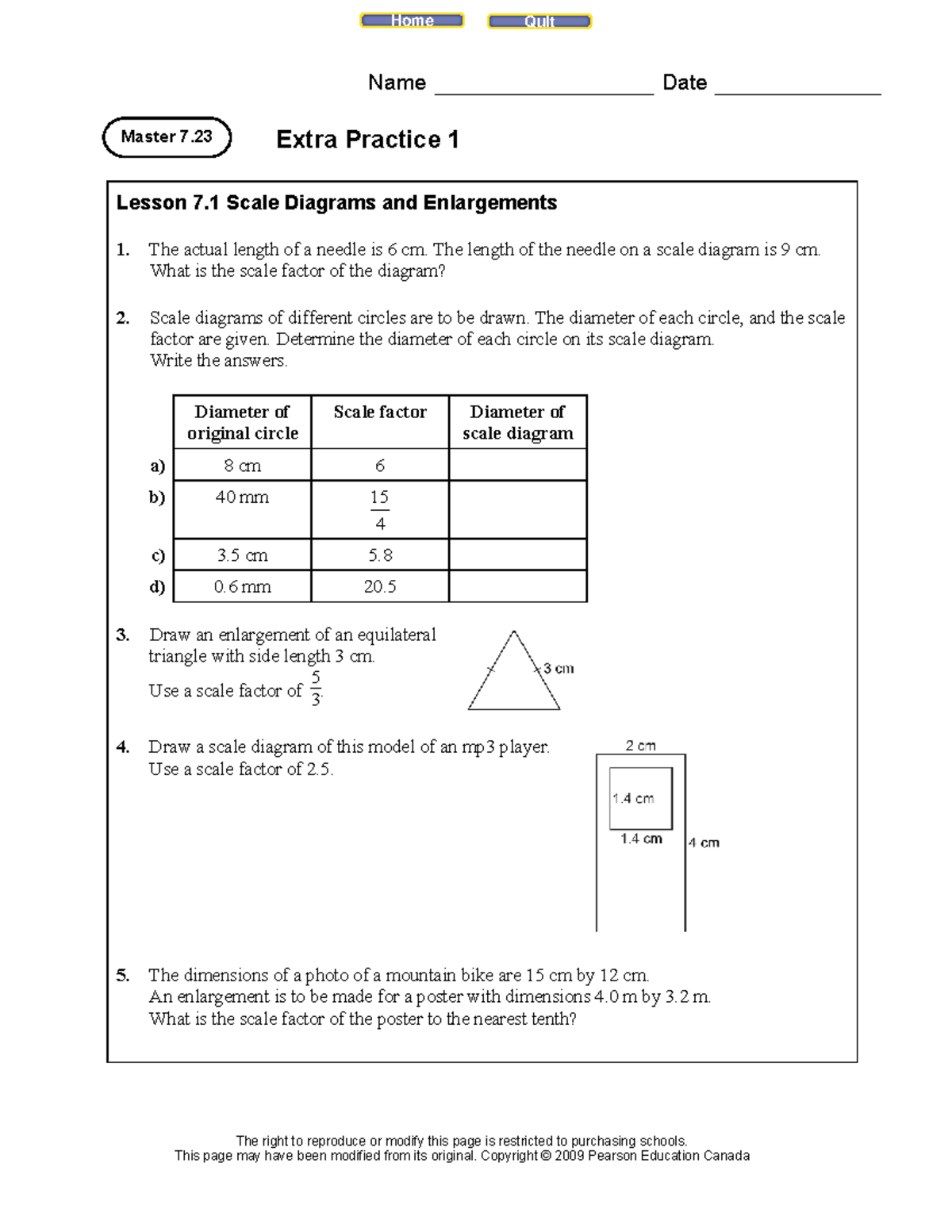 Unit 07 Extra Practice Workbook: Scale Diagrams, Enlargements, and ...