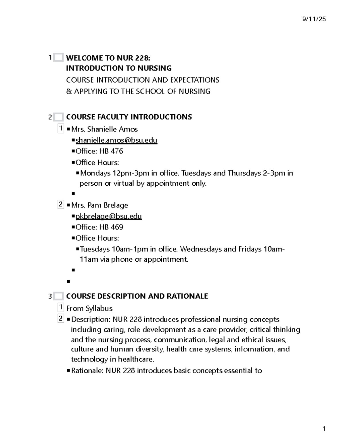 NUR 228: Intro to Nursing Course Overview & Expectations - Studocu